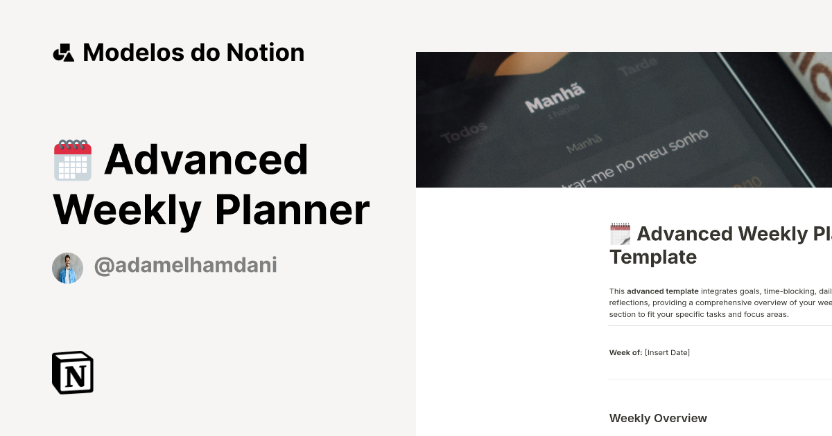 🗓️ Advanced Weekly Planner Modelo por Adam El Hamdani | Marketplace do ...