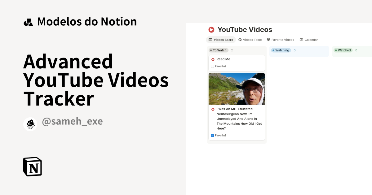 Modelo Advanced YouTube Videos Tracker | Marketplace do Notion