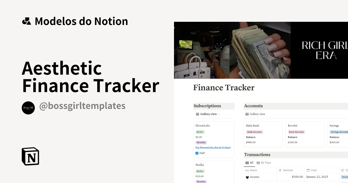 Aesthetic Finance Tracker Modelo por Boss Girl Templates | Marketplace ...