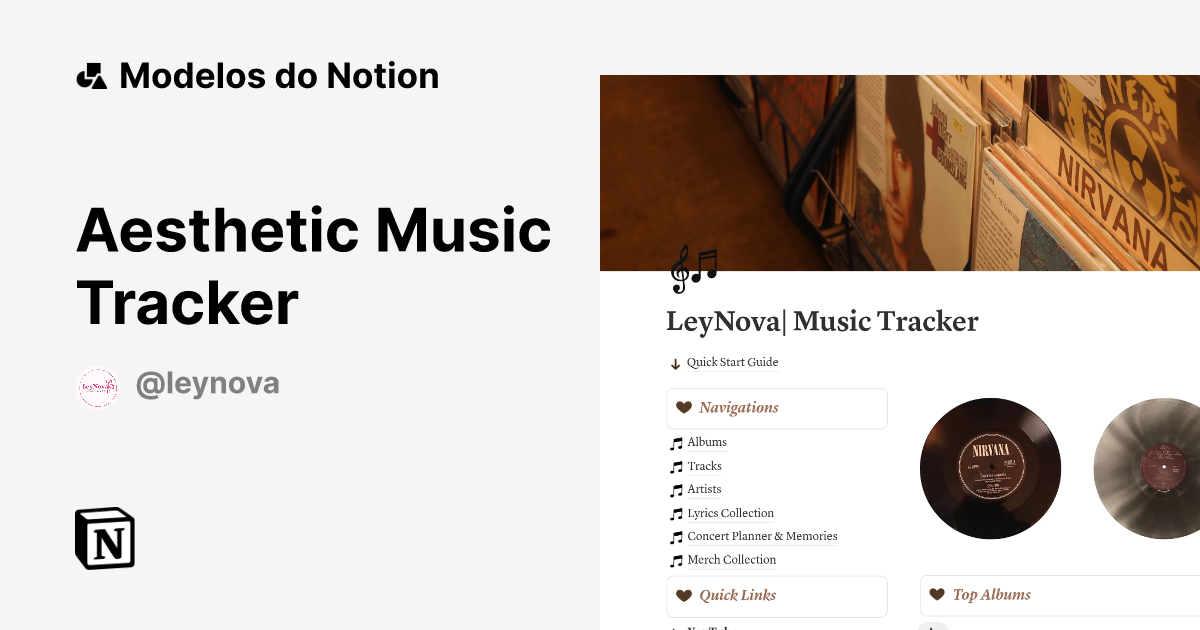 Aesthetic Music Tracker Modelo por LeyNova | Marketplace do Notion