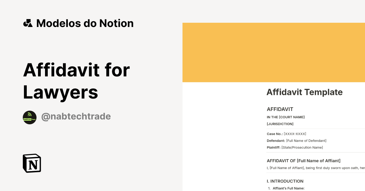 Modelo Affidavit for Lawyers | Marketplace do Notion