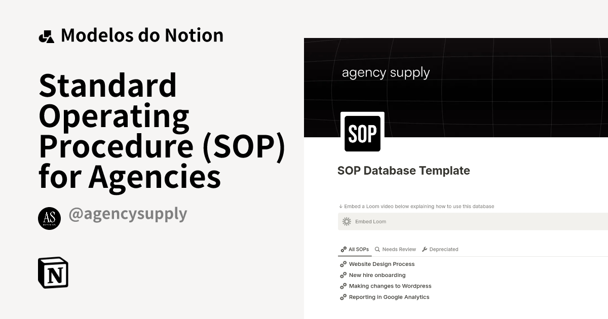 Modelo Standard Operating Procedure (SOP) for Agencies | Marketplace do Notion