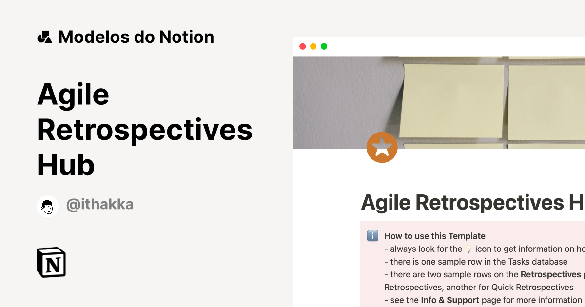 Agile Retrospectives Hub Modelo por Ithakka | Marketplace do Notion