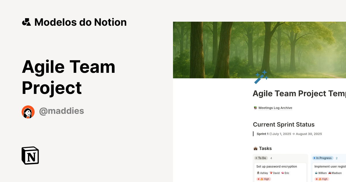 Agile Team Project Modelo por Maddy Templates | Marketplace do Notion
