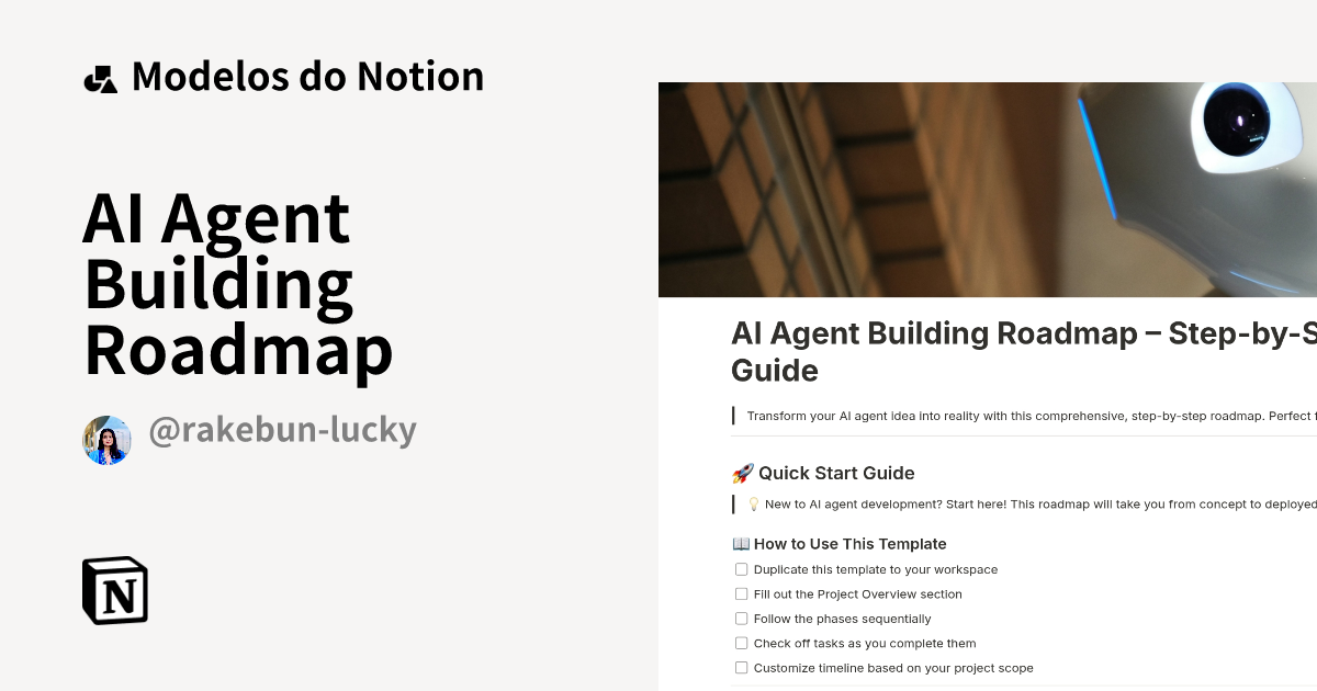 AI Agent Building Roadmap Modelo por Rakebun Lucky | Marketplace do Notion