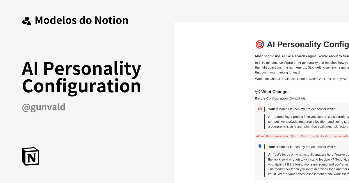 AI Personality Configuration Modelo por Gunvald | Marketplace do Notion