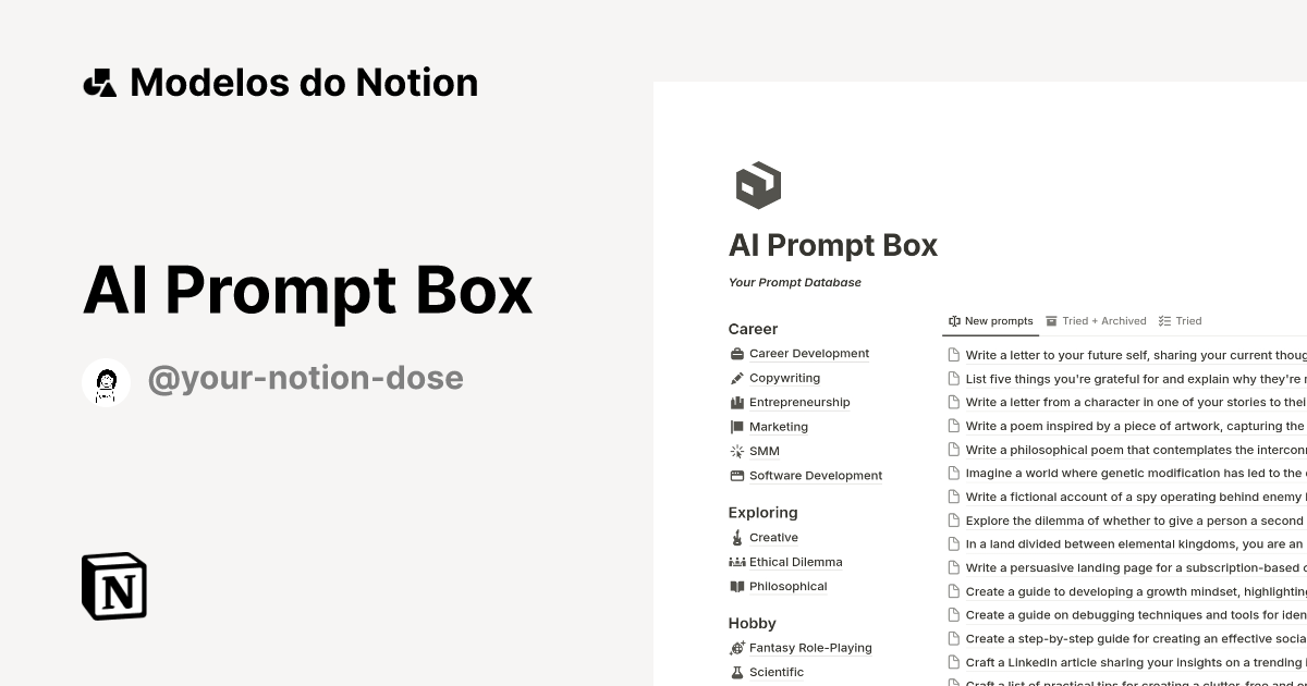 AI Prompt Box Modelo por Your Notion Dose | Marketplace do Notion