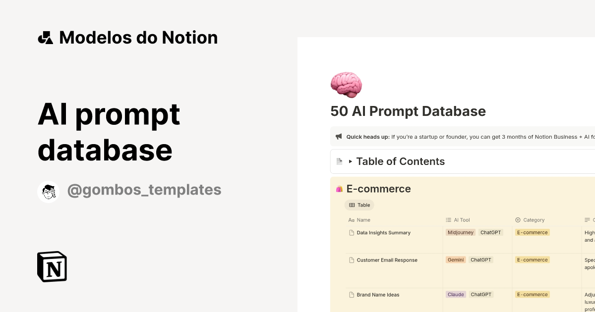 Modelo AI prompt database | Marketplace do Notion