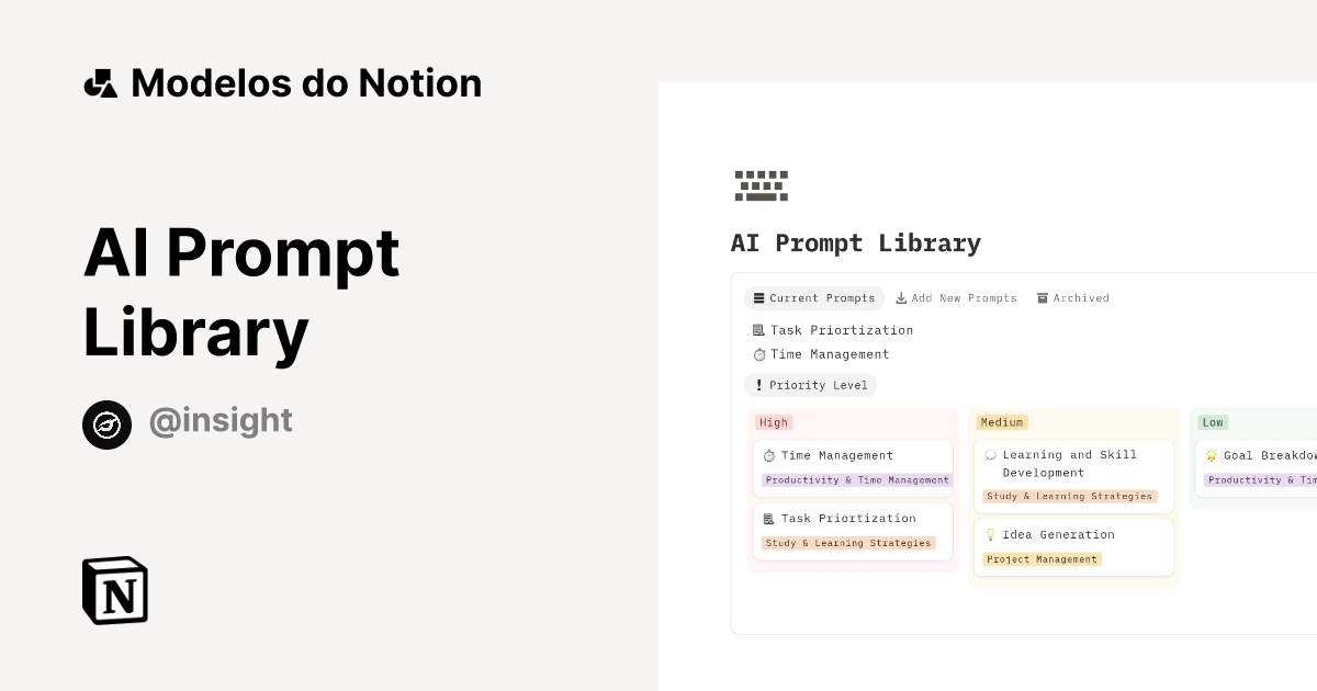 AI Prompt Library Modelo por Insight | Marketplace do Notion