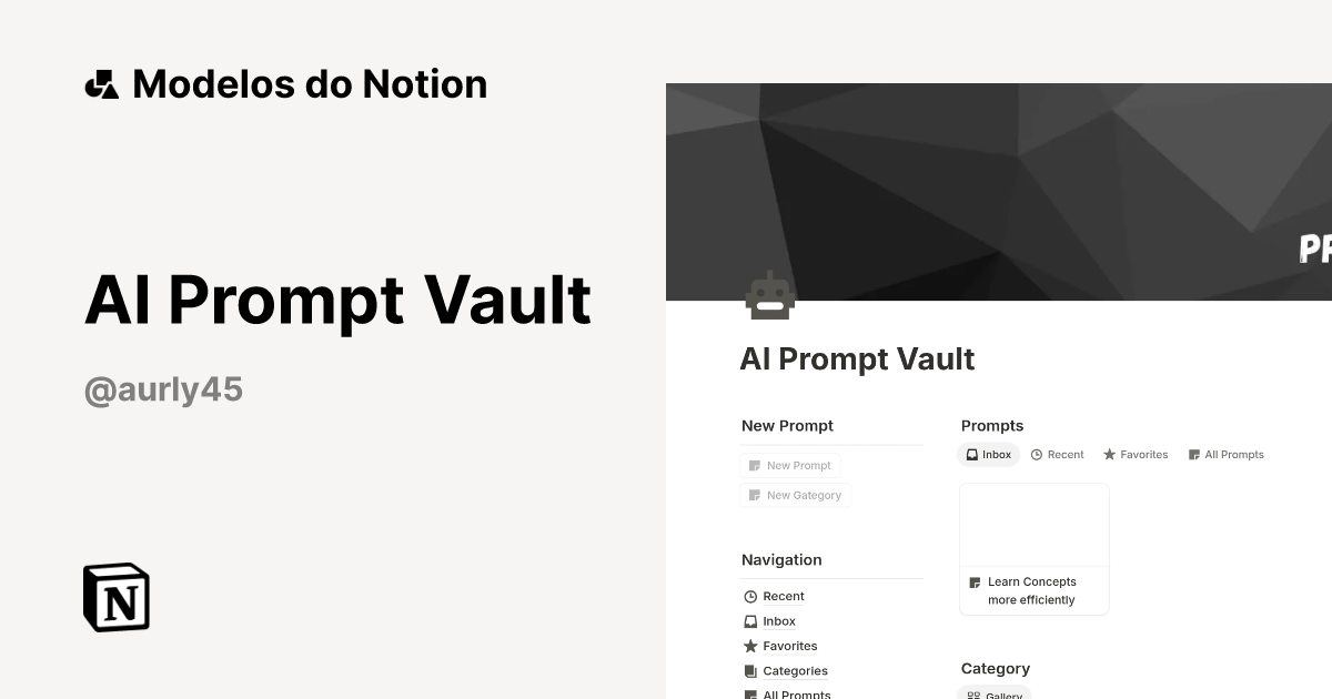 AI Prompt Vault Modelo por Elier Estopinan | Marketplace do Notion