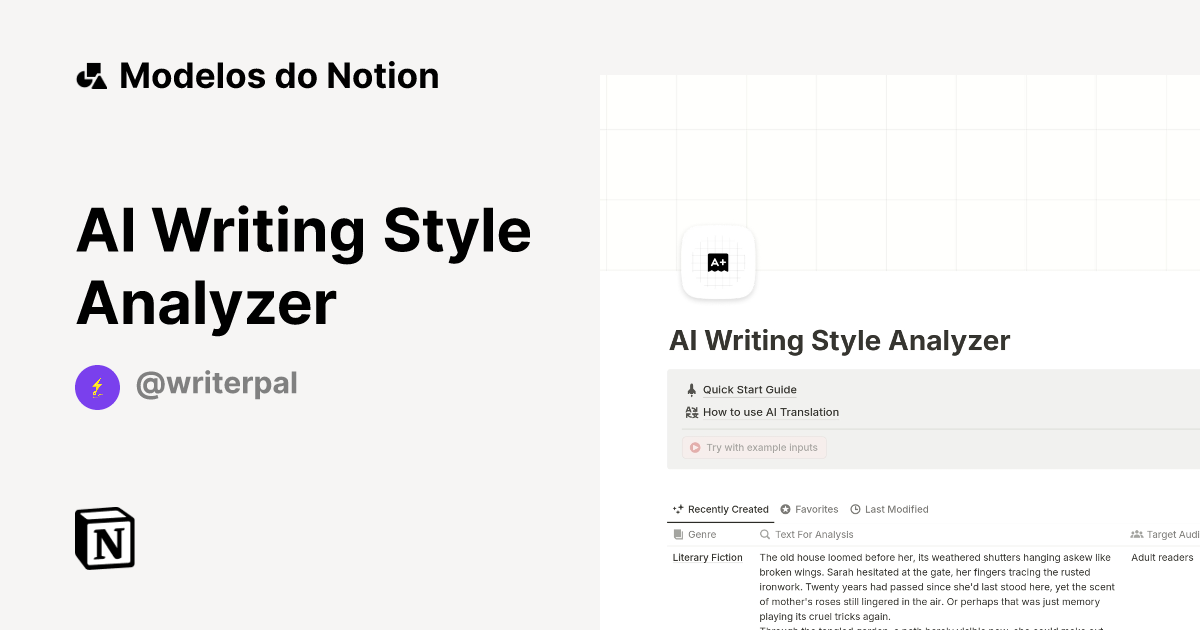 Modelo AI Writing Style Analyzer | Marketplace do Notion