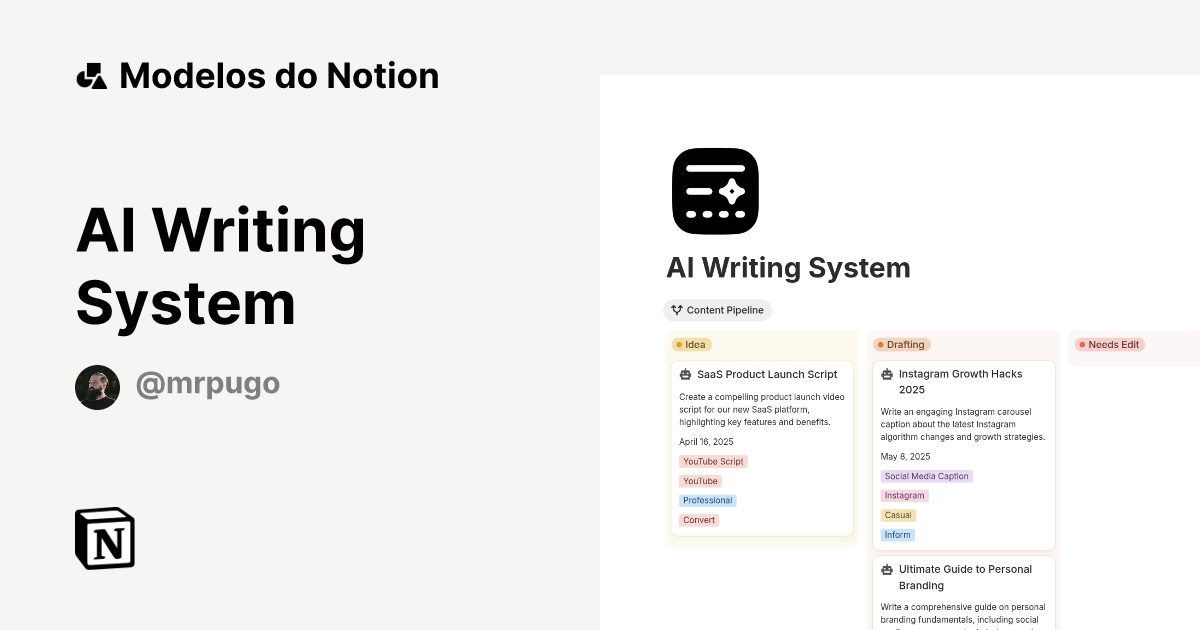 Modelo AI Writing System | Marketplace do Notion