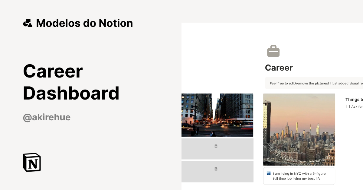 Career Dashboard Modelo por akire | Marketplace do Notion
