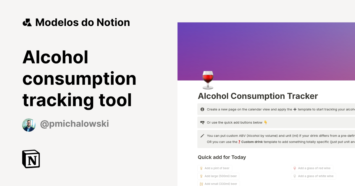 Modelo Alcohol consumption tracking tool | Marketplace do Notion