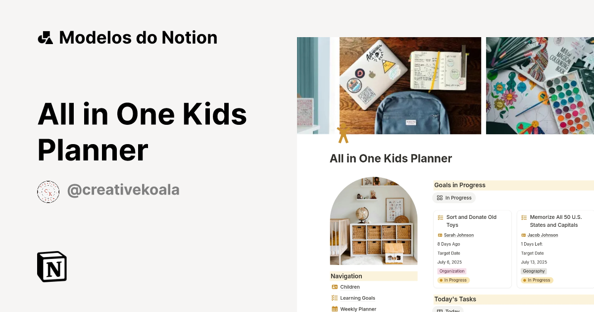 All in One Kids Planner Modelo por Creative Koala | Marketplace do Notion