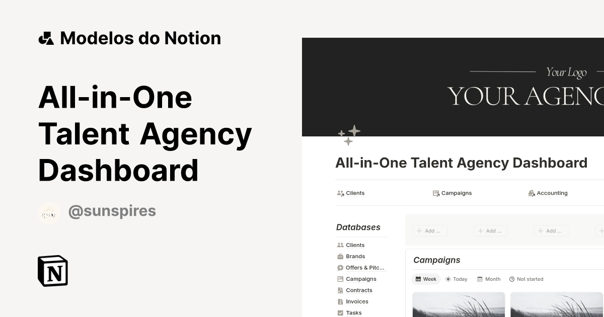 All-in-One Talent Agency Dashboard Modelo por Sunspires | Marketplace do Notion