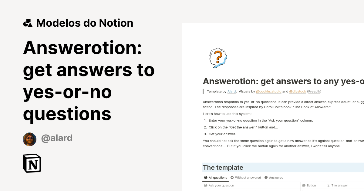 Answerotion: get answers to yes-or-no questions Modelo por Alard | Marketplace do Notion
