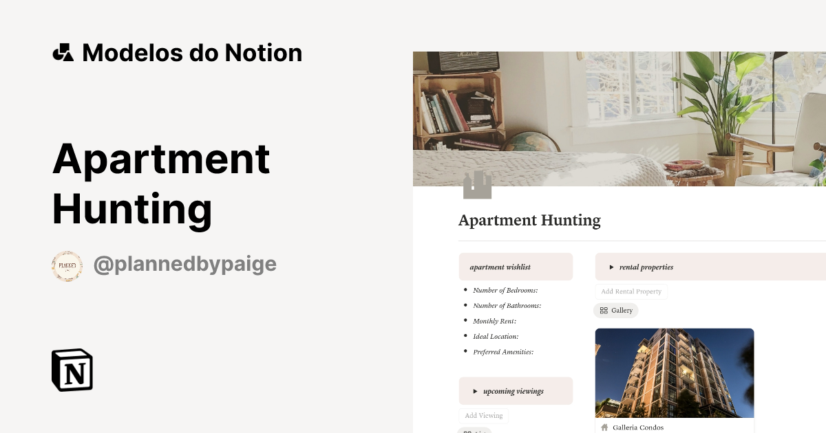 Modelo Apartment Hunting | Marketplace do Notion