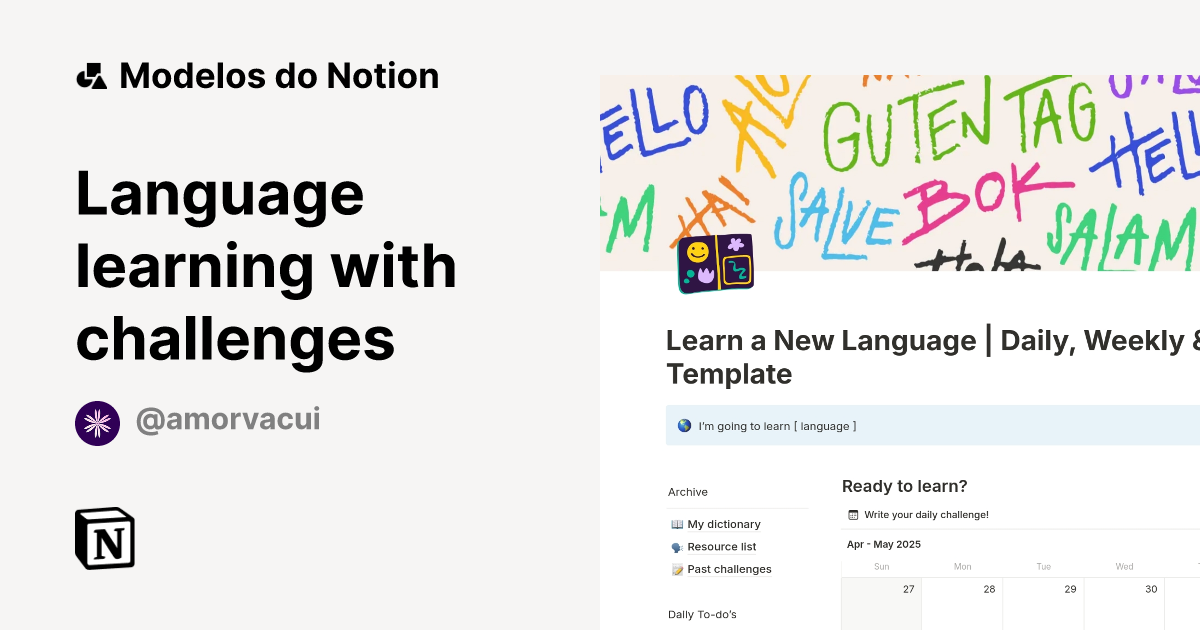 Modelo Language learning with challenges | Marketplace do Notion