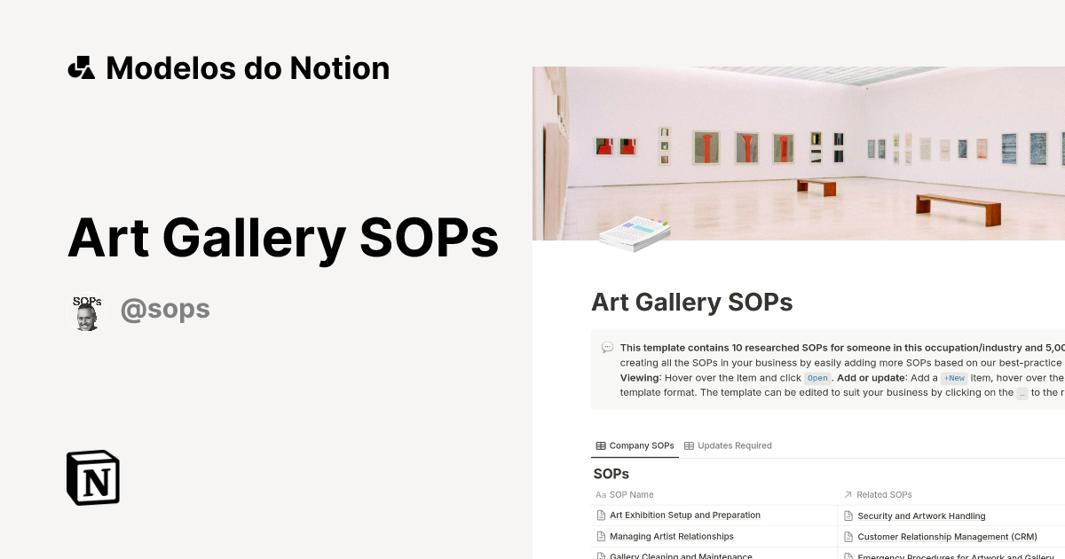 Modelo Art Gallery SOPs | Marketplace do Notion
