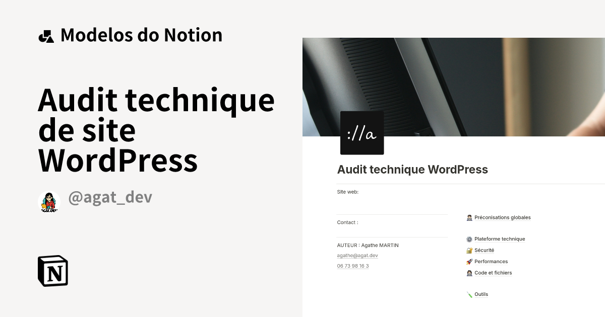 Audit technique de site WordPress Modelo por ://agat.dev | Marketplace do Notion