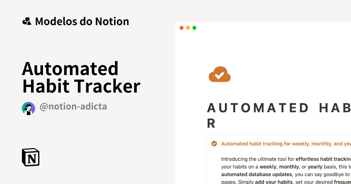 Automated Habit Tracker Modelo por Notion Adicta | Marketplace do Notion