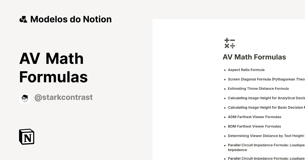 Modelo AV Math Formulas | Marketplace do Notion