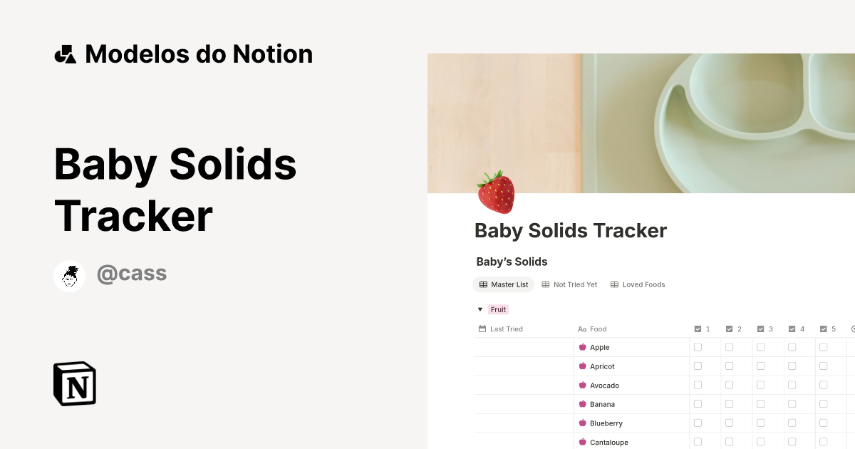 Modelo Baby Solids Tracker | Marketplace do Notion
