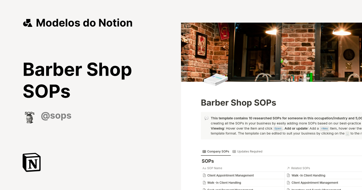 Barber Shop SOPs Modelo por SOPs | Marketplace do Notion