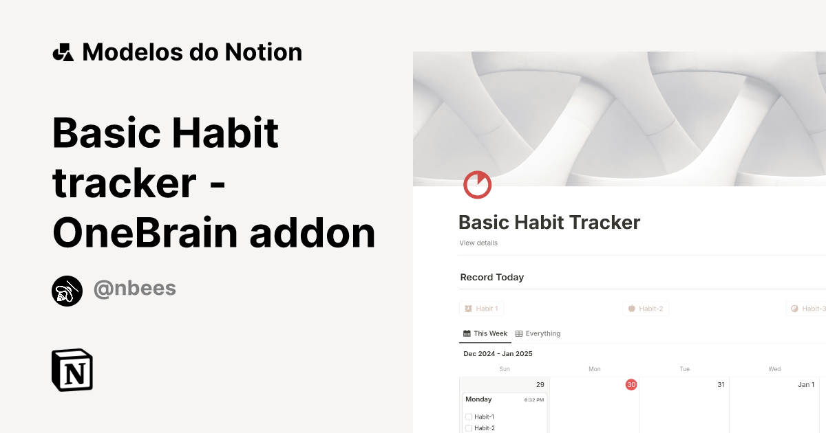 Basic Habit tracker -OneBrain addon Modelo por Notionbees | Marketplace do Notion
