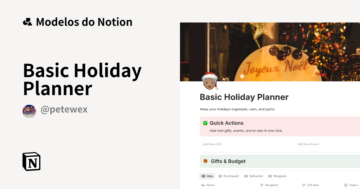 Basic Holiday Planner Modelo por Peter Wechsler | Marketplace do Notion