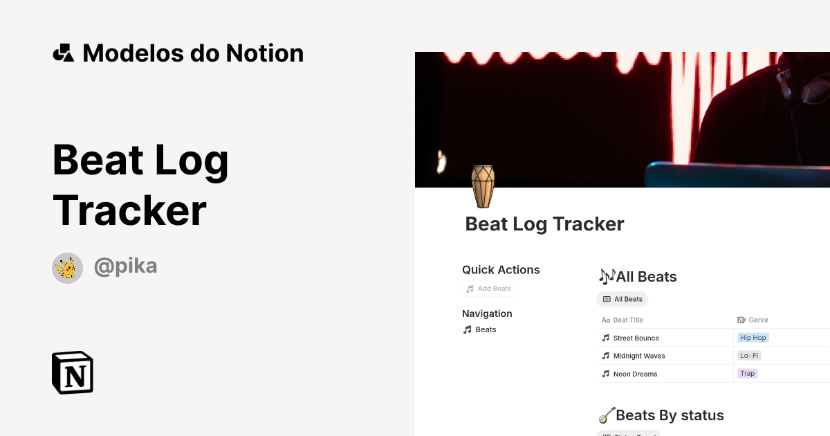 Modelo Beat Log Tracker | Marketplace do Notion
