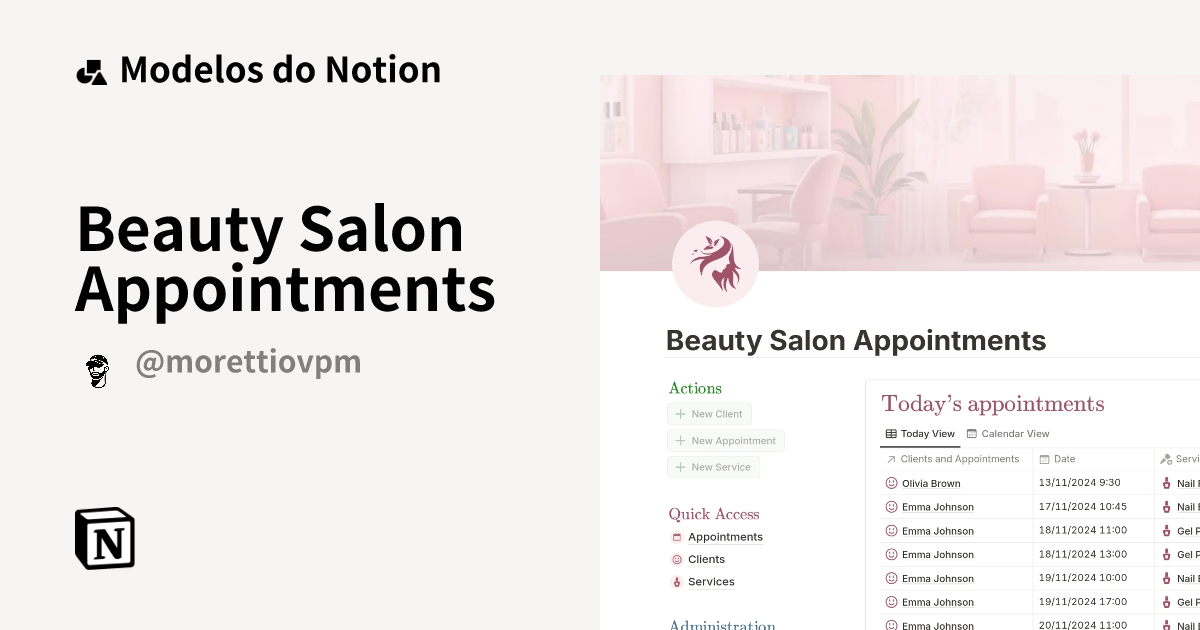 Modelo Beauty Salon Appointments | Marketplace do Notion