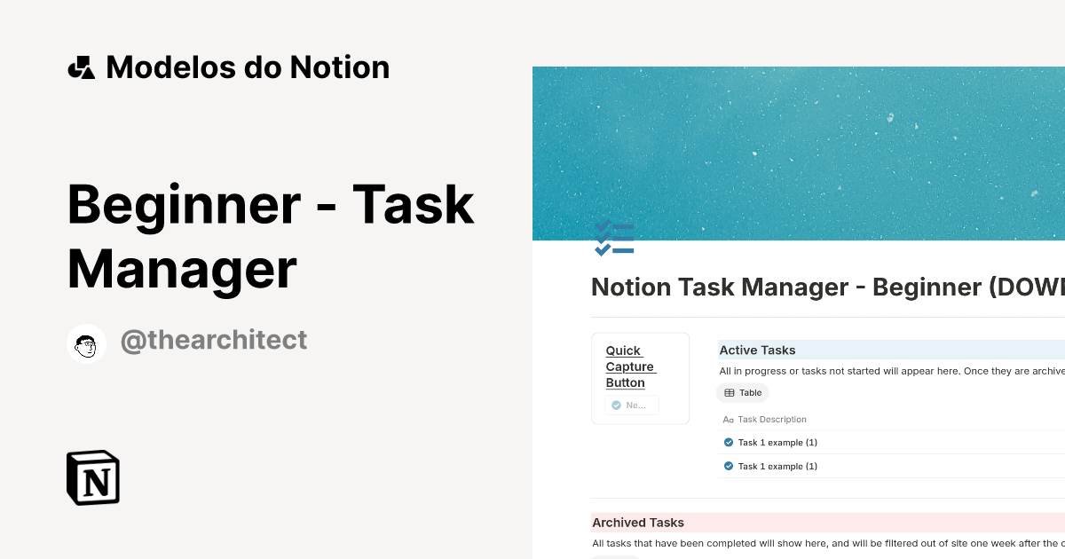 Modelo Beginner - Task Manager | Marketplace do Notion