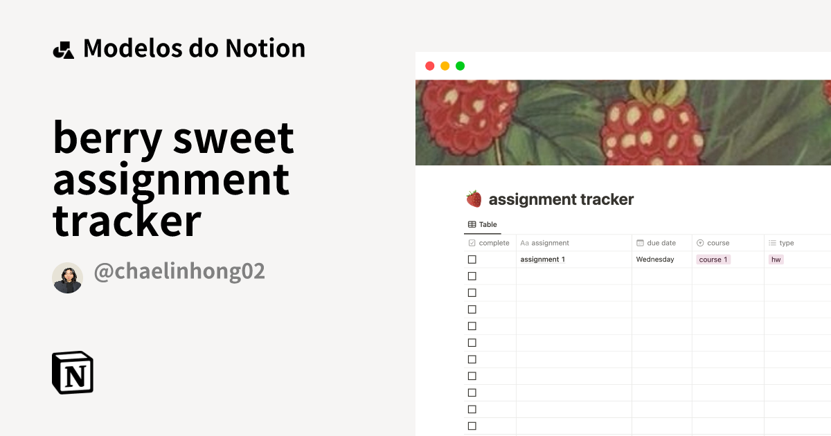 berry sweet assignment tracker Modelo por chaelin