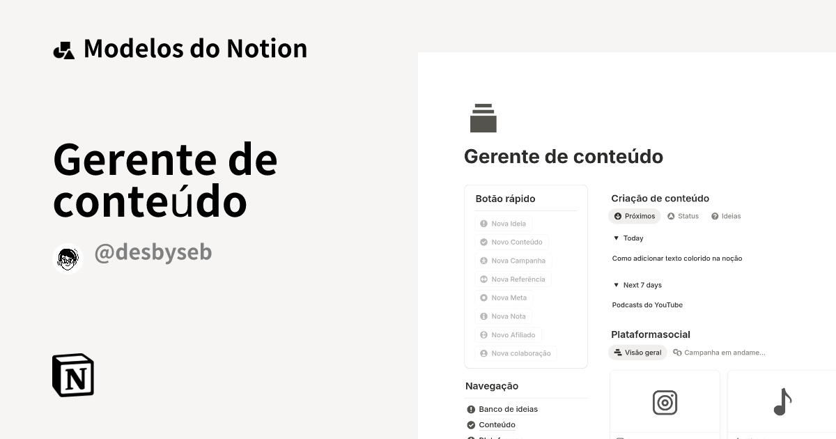 Desbyseb's Content Hub OS Modelo por desbyseb | Marketplace do Notion