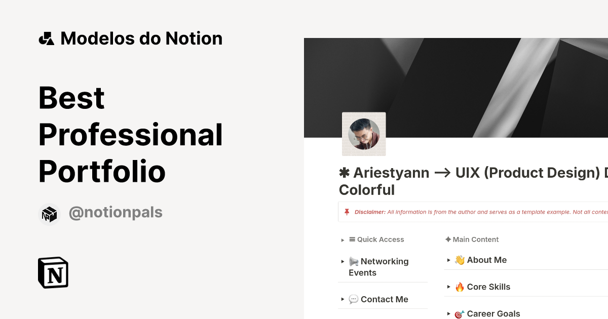 Modelo Best Professional Portfolio | Marketplace do Notion