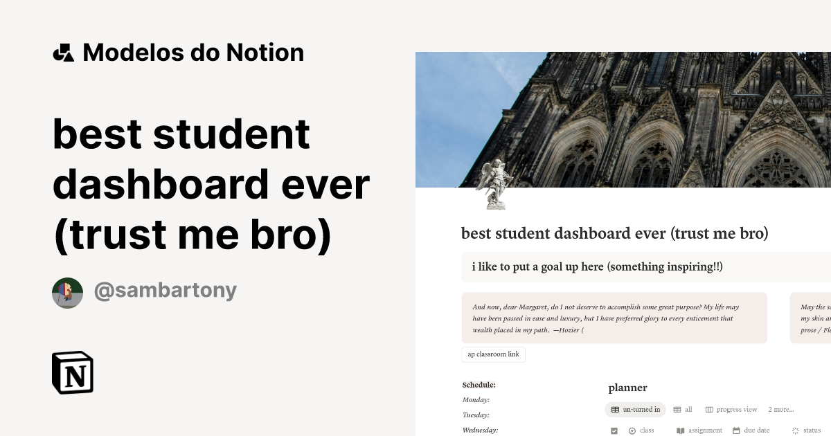 Modelo best student dashboard ever (trust me bro) | Marketplace do Notion