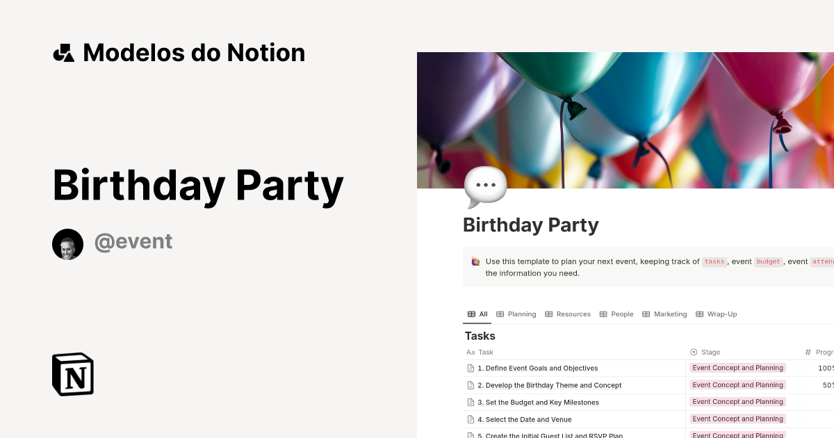 Modelo Birthday Party | Marketplace do Notion