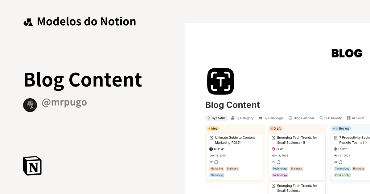 Modelo Blog Content | Marketplace do Notion