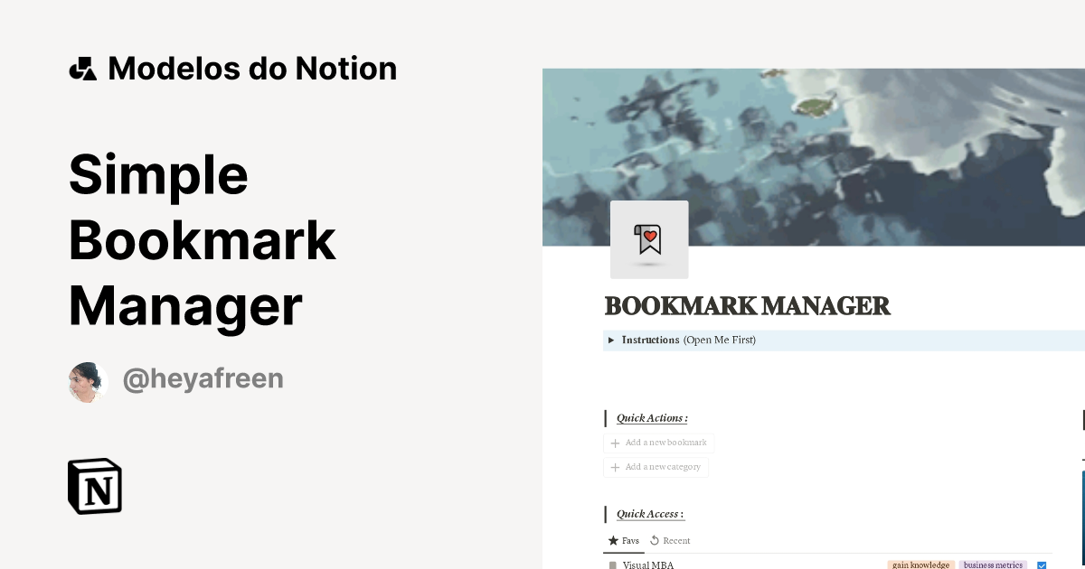 Simple Bookmark Manager Modelo por Afreen | Marketplace do Notion