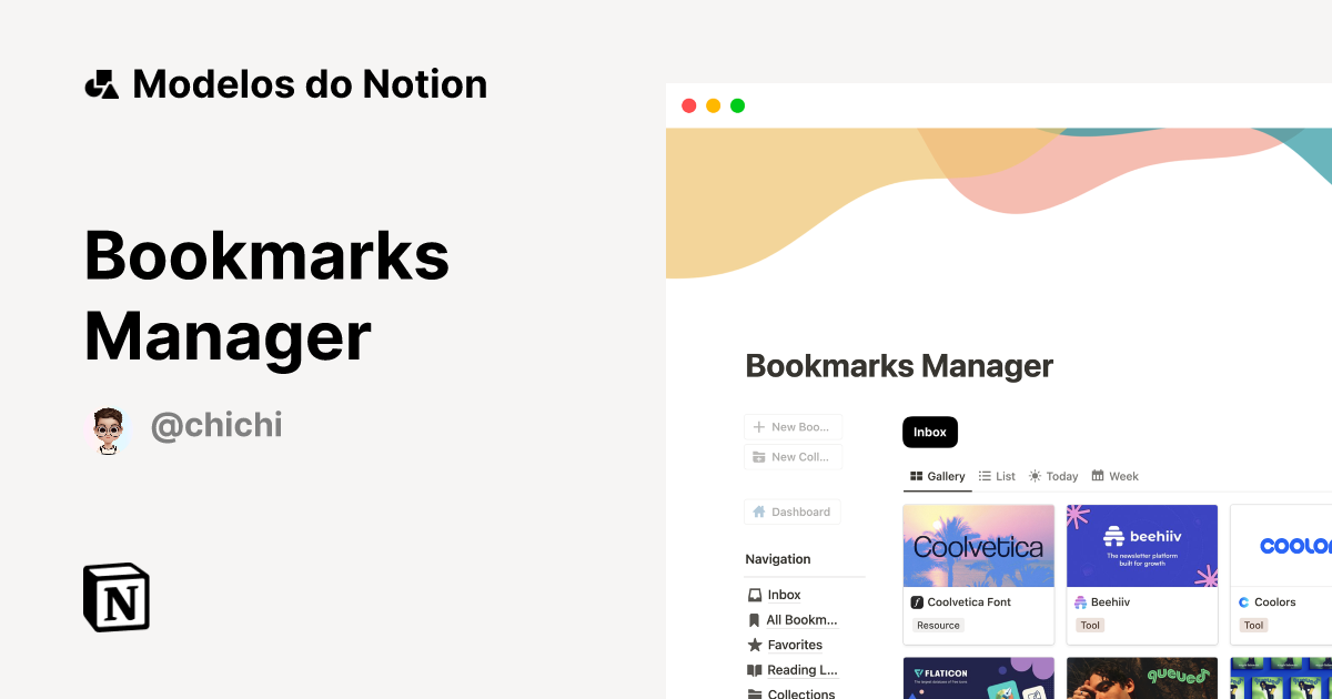 Bookmarks Manager Modelo por Chichi | Marketplace do Notion