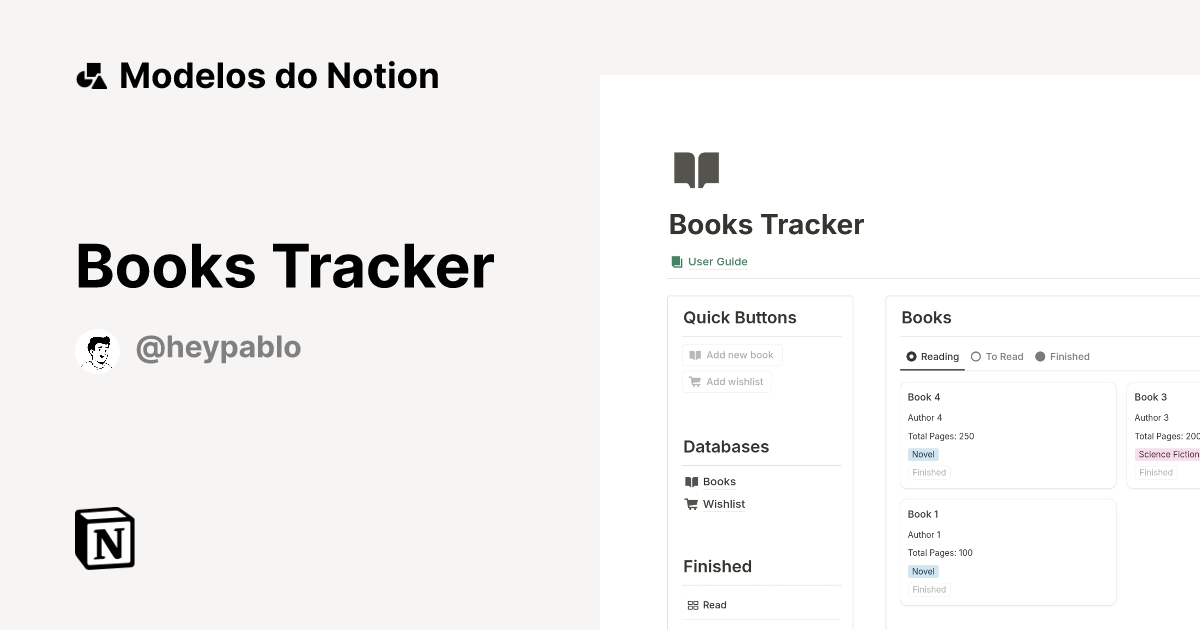 Books Tracker Modelo por Pablo | Marketplace do Notion