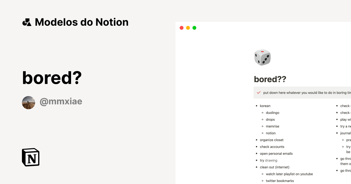 bored? Modelo por M | Marketplace do Notion