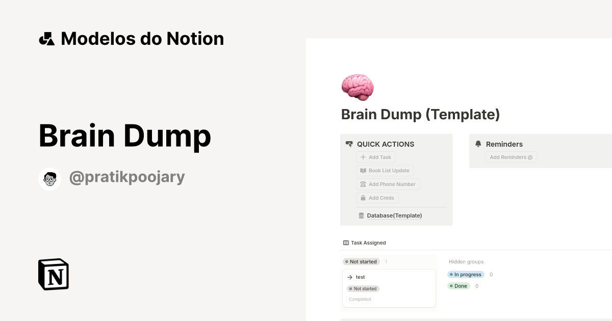 Brain Dump Modelo por Pratik Poojary | Marketplace do Notion