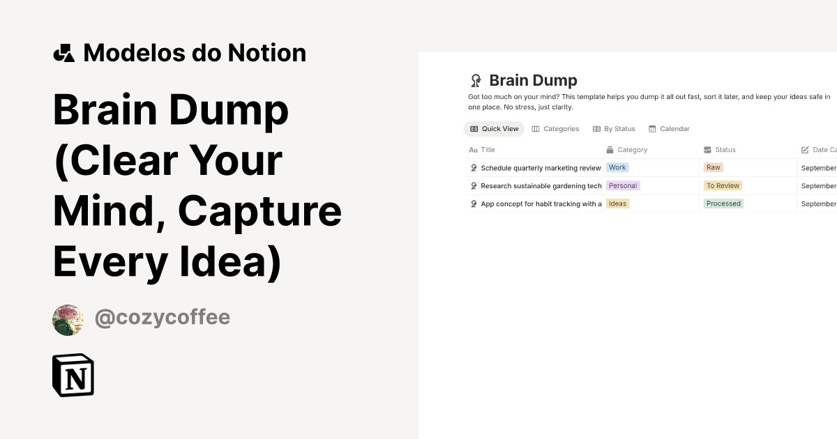Modelo Brain Dump (Clear Your Mind, Capture Every Idea) | Marketplace do Notion