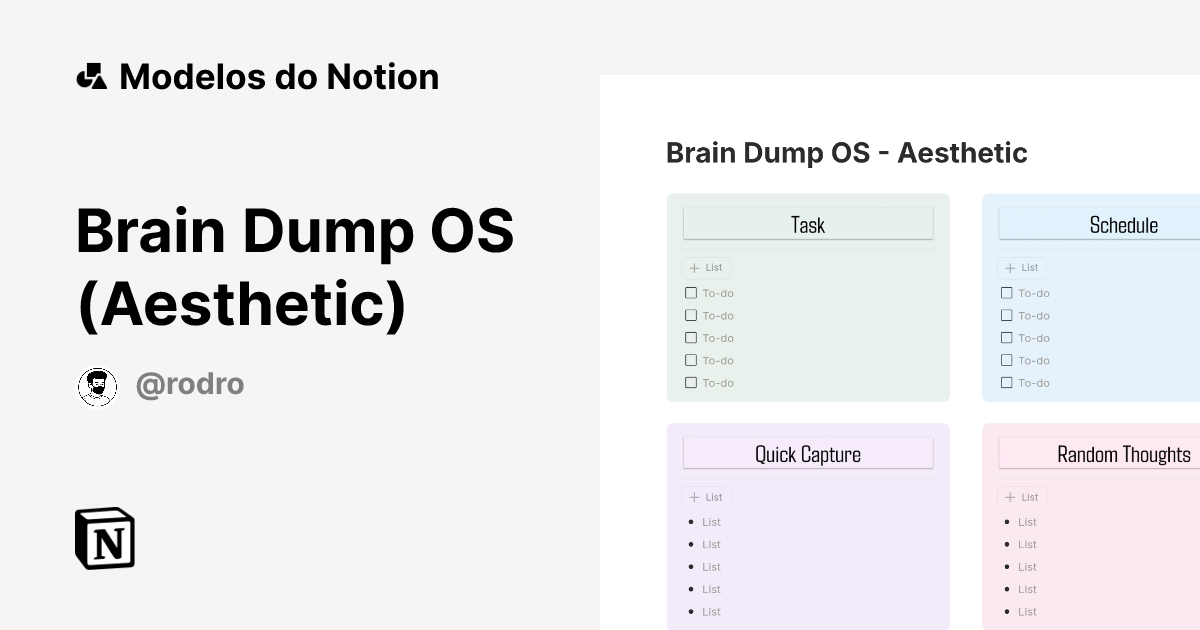 Modelo Brain Dump OS (Aesthetic) | Marketplace do Notion