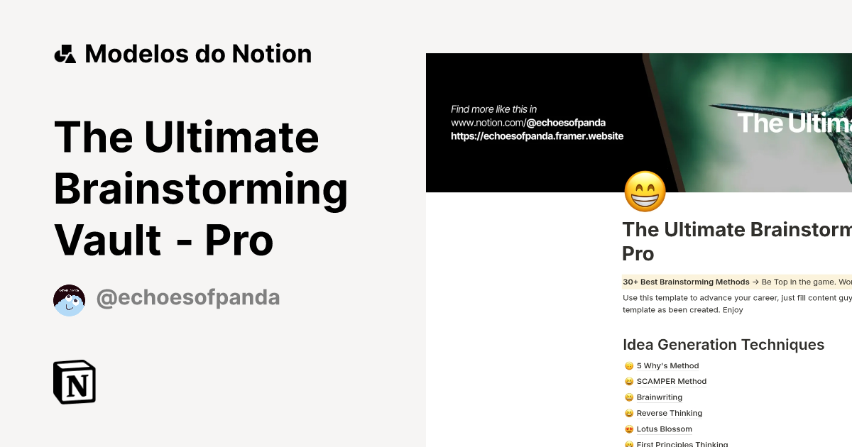 Modelo The Ultimate Brainstorming Vault - Pro | Marketplace do Notion