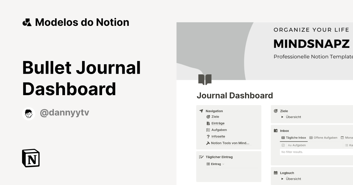 Bullet Journal Dashboard Modelo por DannyyTv von MindSnapz.de ...