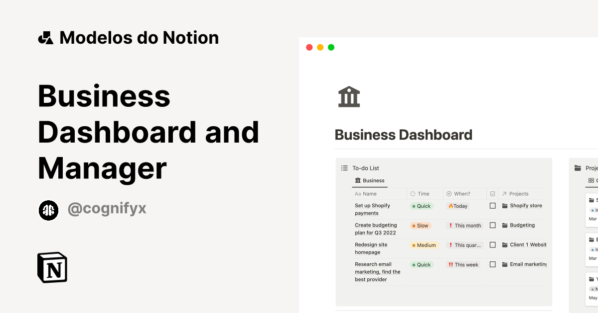 Modelo Business Dashboard and Manager | Marketplace do Notion
